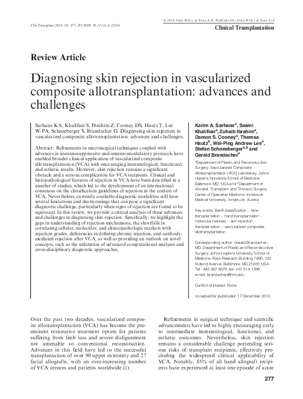 (PDF) Diagnosing skin rejection in vascularized composite ...