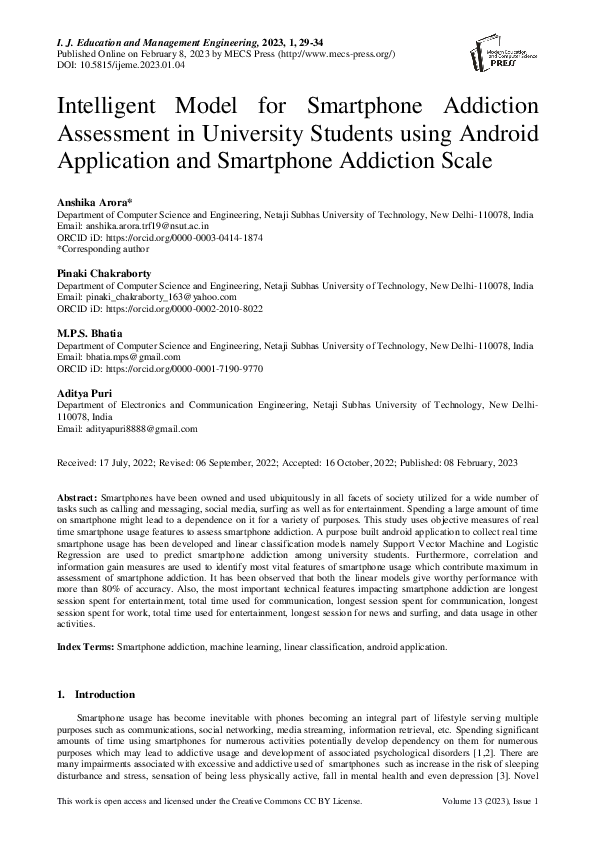 (PDF) Intelligent Model for Smartphone Addiction Assessment in ...