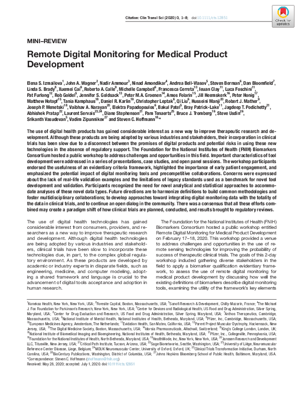 (PDF) Remote Digital Monitoring for Medical Product Development