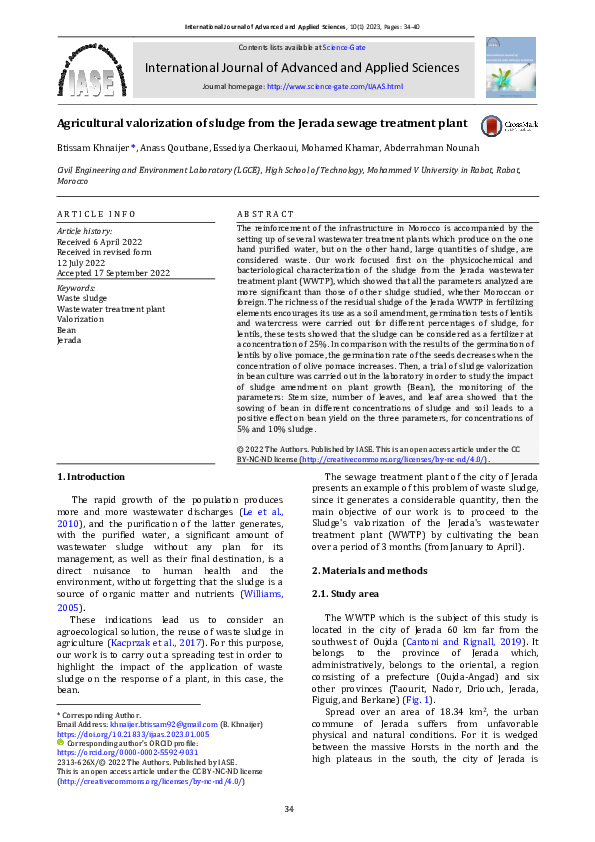 (PDF) Agricultural valorization of sludge from the Jerada sewage treatment plant