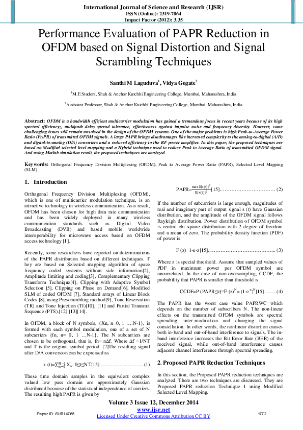 (PDF) Performance Evaluation of PAPR Reduction in OFDM based on Signal ...