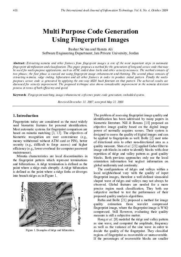 (PDF) Multi Purpose Code Generation Using Fingerprint Images