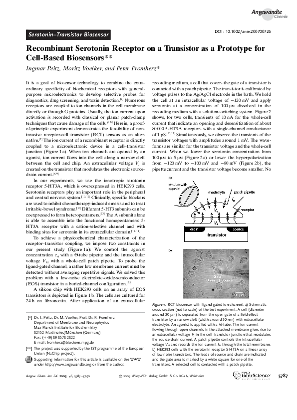 (PDF) Recombinant Serotonin Receptor on a Transistor as a Prototype for ...