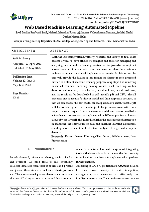 Pdf Web Based Machine Learning Automated Pipeline