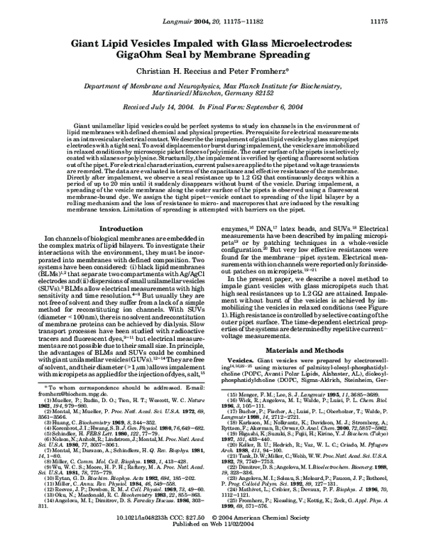 (PDF) Giant Lipid Vesicles Impaled with Glass Microelectrodes: GigaOhm ...