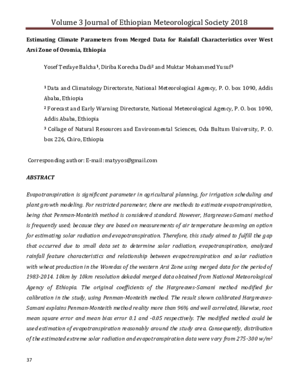 (PDF) Estimating Climate Parameters from Merged Data for Rainfall ...