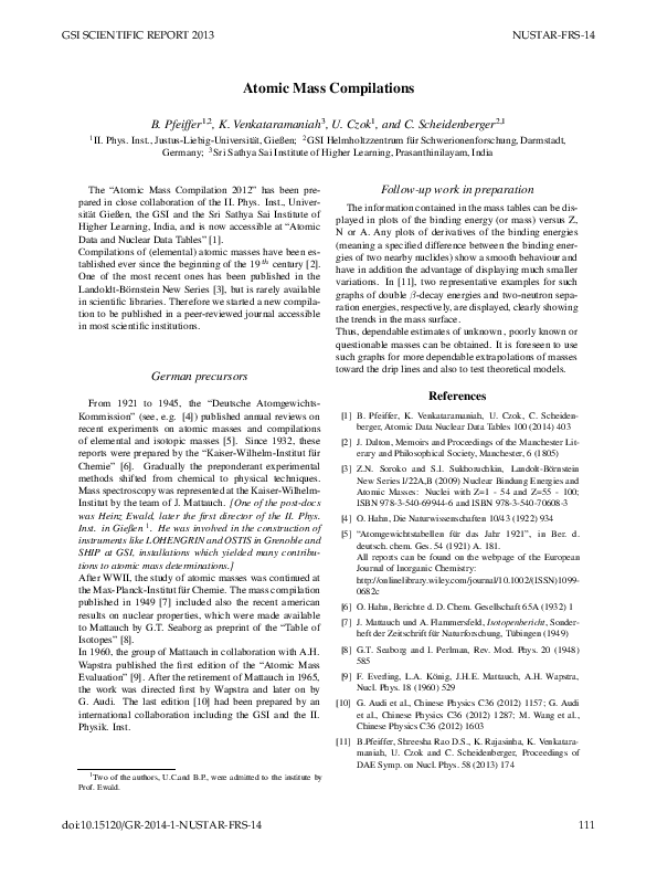 (PDF) Atomic Mass Compilations