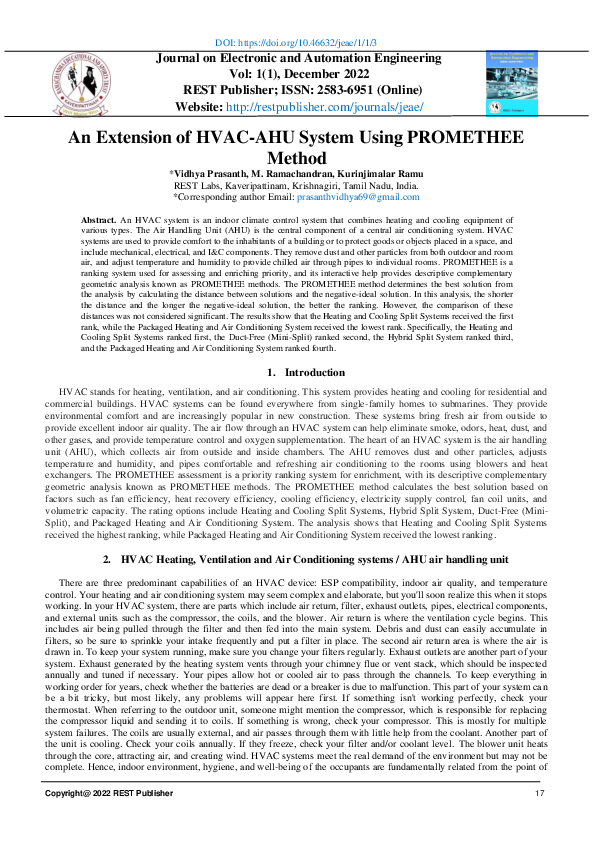 (PDF) An Extension of HVAC-AHU System Using PROMETHEE Method