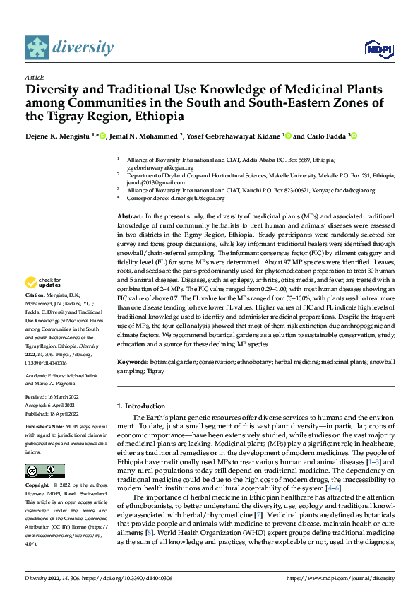 (PDF) Diversity and Traditional Use Knowledge of Medicinal Plants among Communities in the South ...