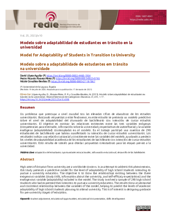 (PDF) Modelo sobre adaptabilidad de estudiantes en tránsito en la ...
