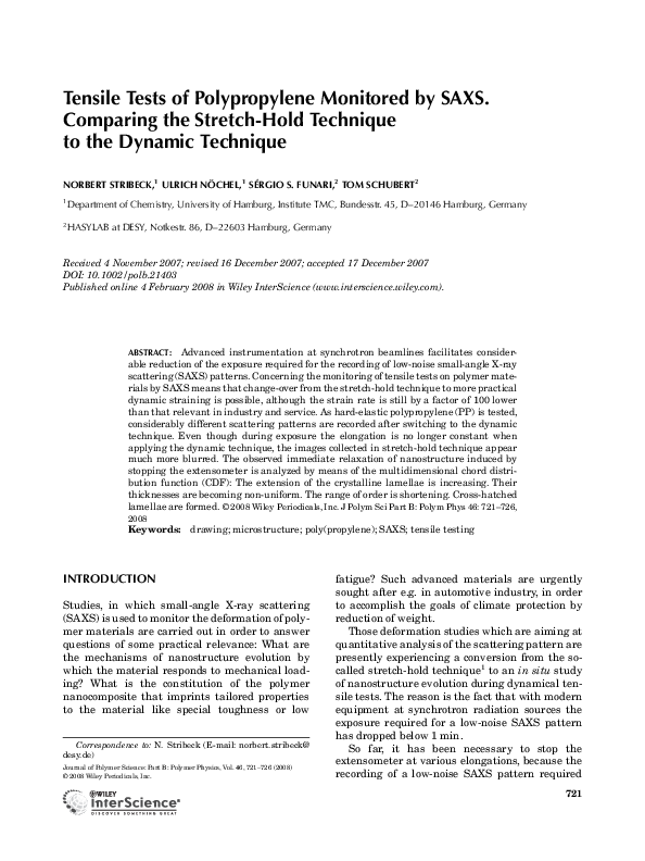 (PDF) Tensile tests of polypropylene monitored by SAXS. Comparing the ...