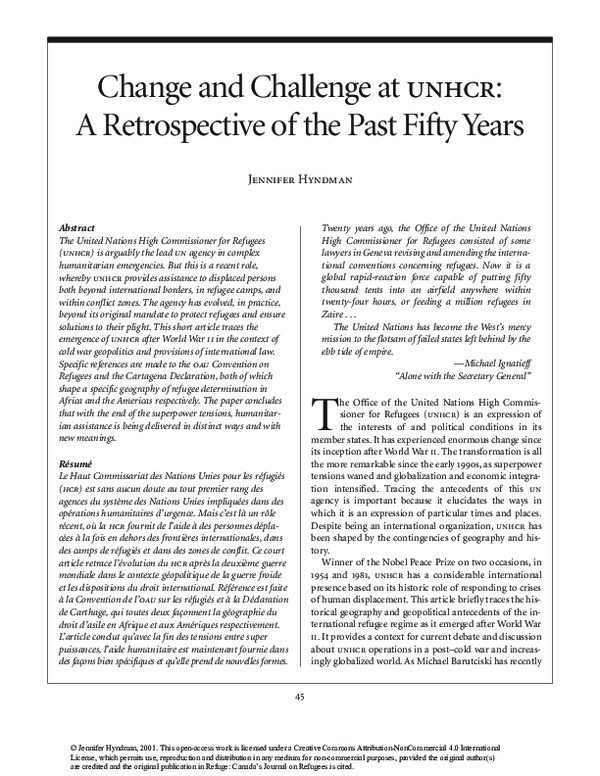 (PDF) Change and Challenge at UNHCR: A Retrospective of the Past Fifty ...
