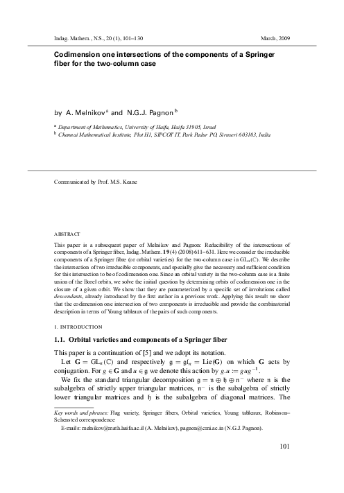 (PDF) Codimension one intersections of the components of a Springer fiber for the two-column case