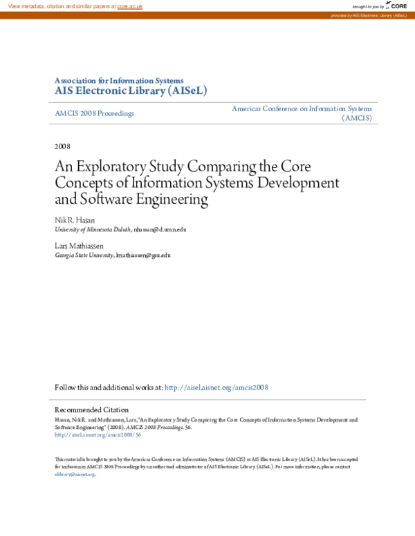 (PDF) An Exploratory Study Comparing the Core Concepts of Information Systems Development and ...
