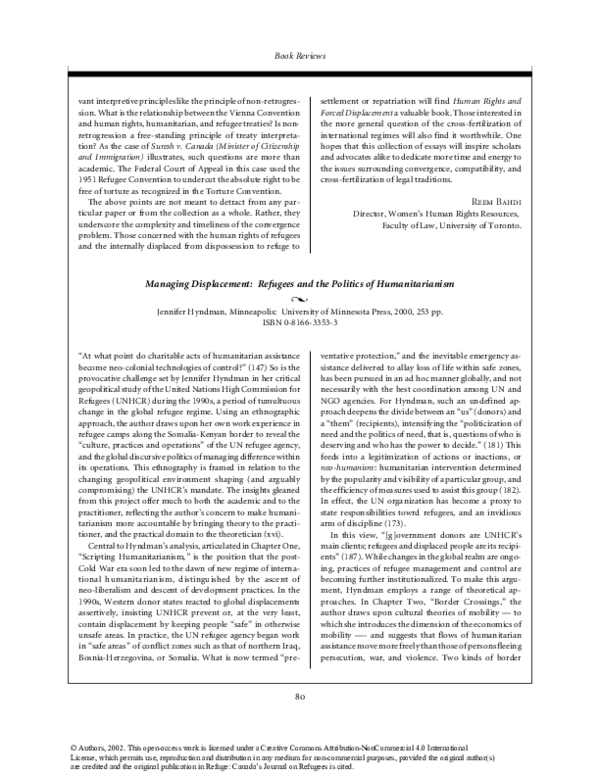 (PDF) Managing Displacement: Refugees and the Politics of ...