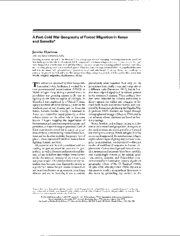 (PDF) A Post-Cold War Geography of Forced Migration in Kenya and Somalia