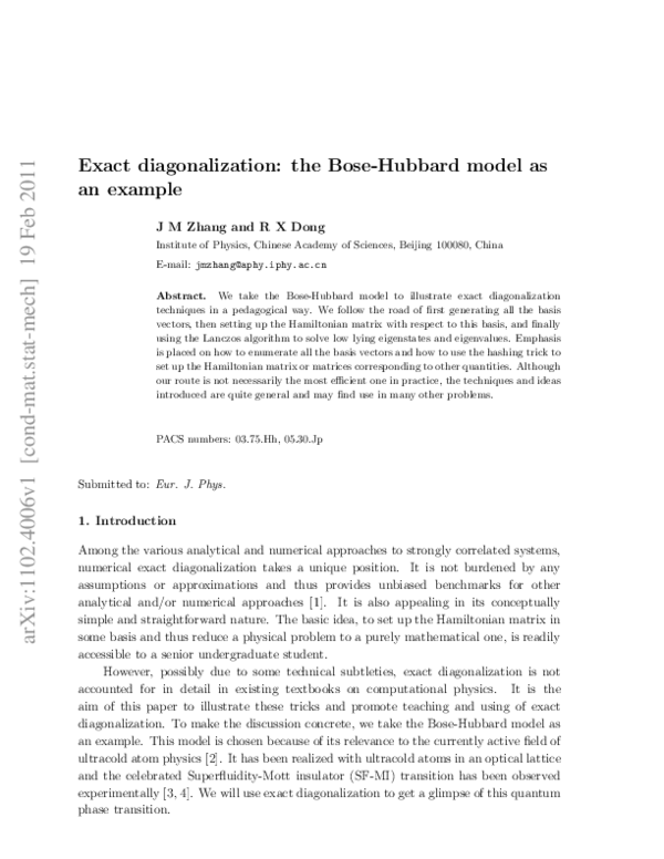 (PDF) Exact diagonalization: the Bose–Hubbard model as an example