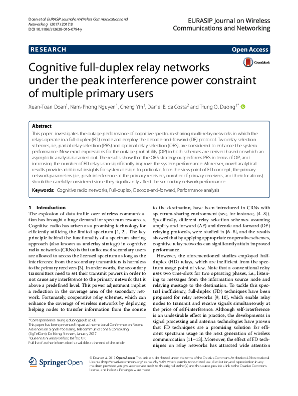 (PDF) Cognitive full-duplex relay networks under the peak interference power constraint of ...