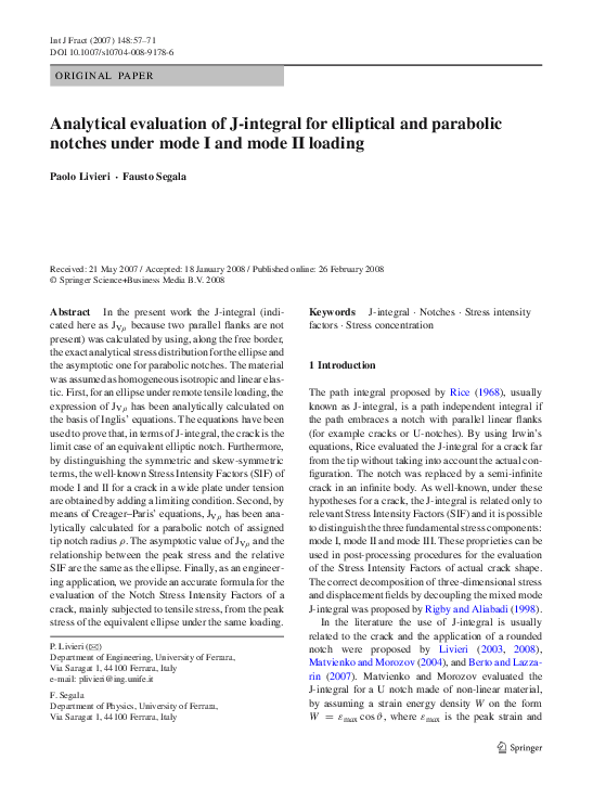 (PDF) Analytical evaluation of J-integral for elliptical and parabolic ...