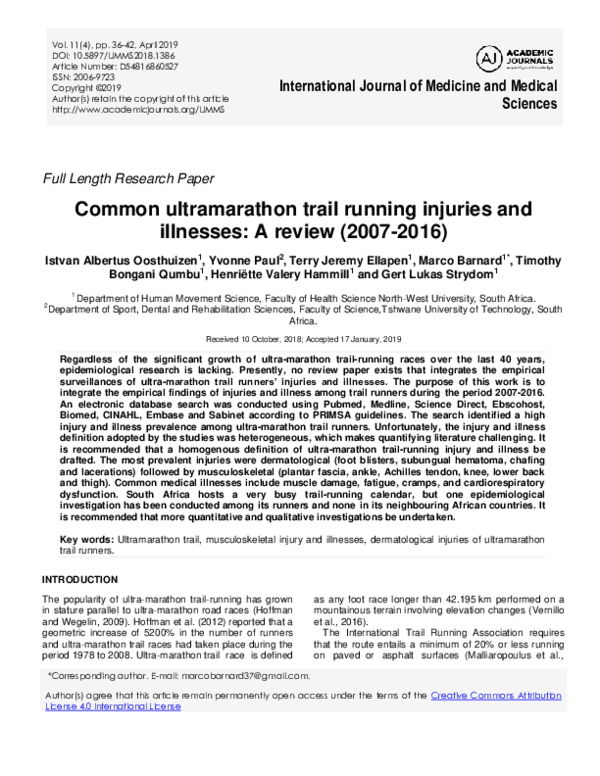 (PDF) Common ultramarathon trail running injuries and illnesses: A ...