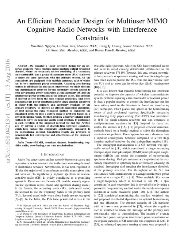 Pdf Mimo Precoder Design For Cognitive Radio Networks