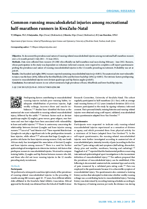 (PDF) Common running musculoskeletal injuries among recreational half ... (PDF) Common running musculoskeletal injuries among recreational half ...