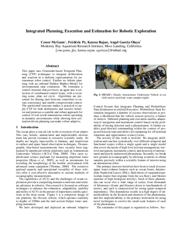 (PDF) Integrated Planning, Execution and Estimation for Robotic Exploration