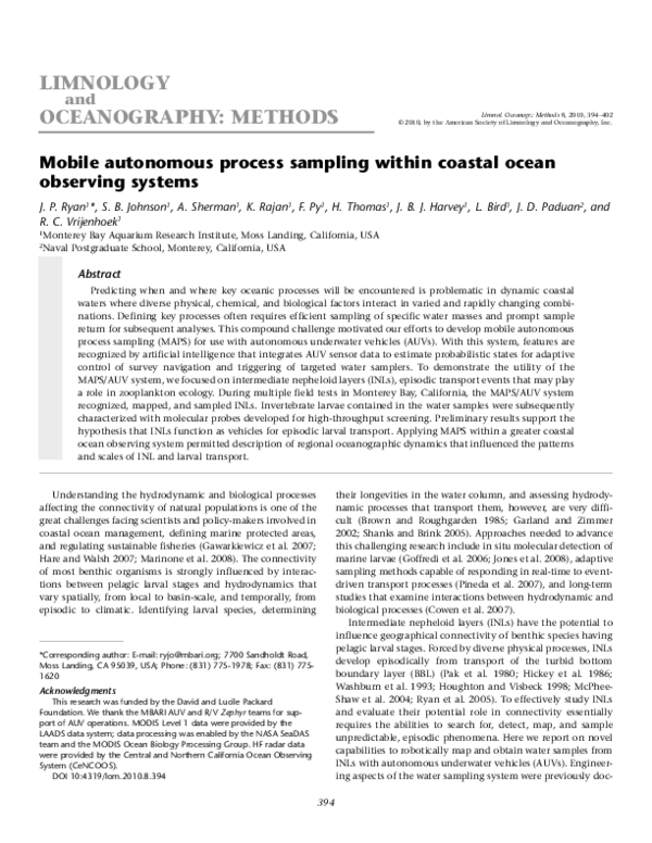 Pdf Mobile Autonomous Process Sampling Within Coastal Ocean Observing Systems