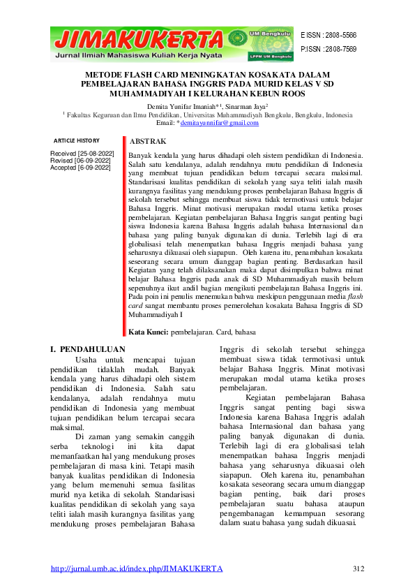 (PDF) Metode Flash Card Meningkatan Kosakata Dalam Pembelajaran Bahasa ...