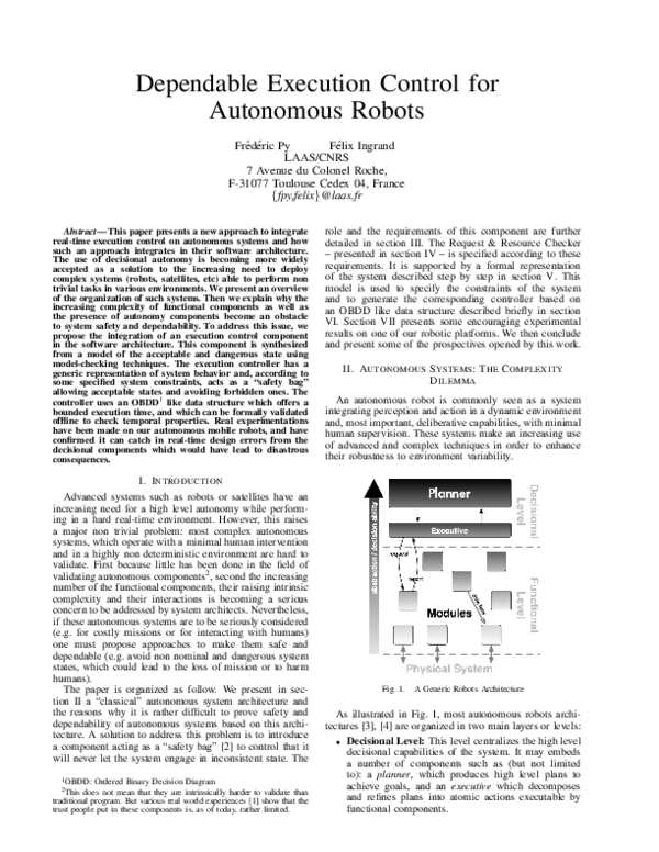 (PDF) Dependable execution control for autonomous robots