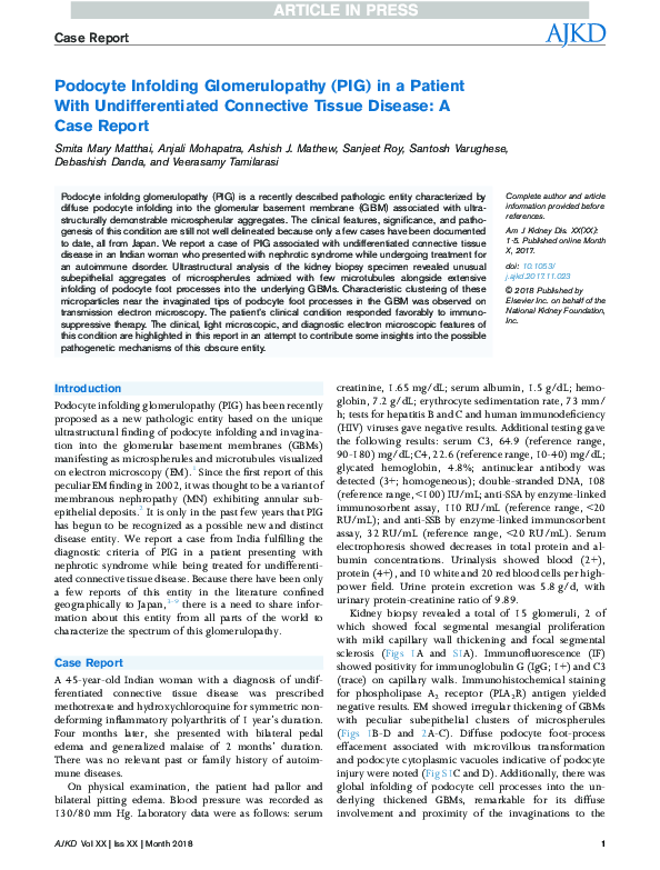 (PDF) Podocyte Infolding Glomerulopathy (PIG) in a Patient With ...