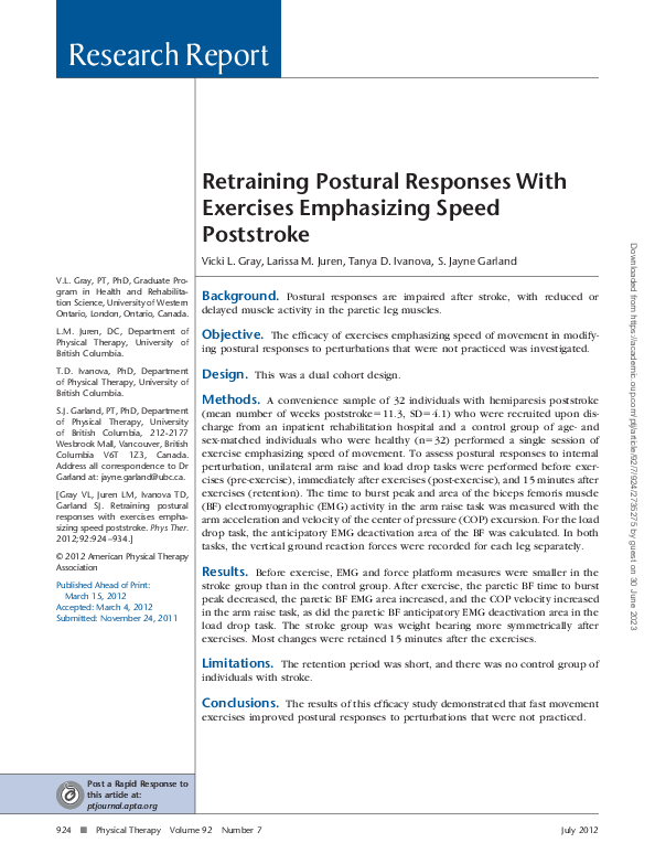(PDF) Retraining Postural Responses With Exercises Emphasizing Speed ...