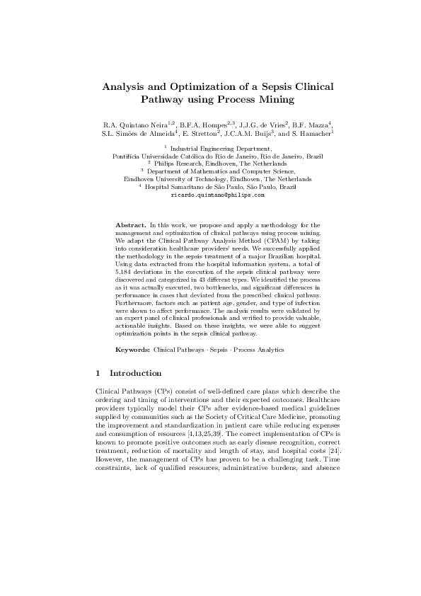 Pdf Analysis And Optimization Of A Sepsis Clinical Pathway Using