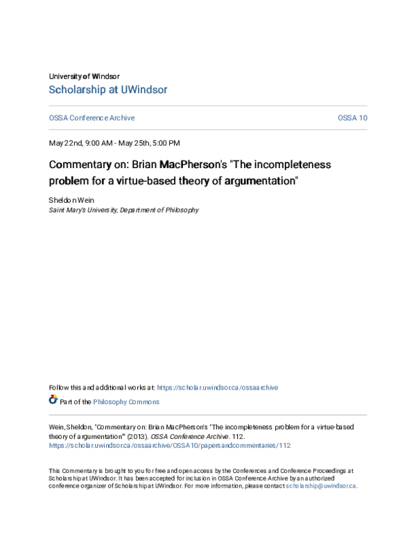 (PDF) Commentary on: Brian MacPherson's "The incompleteness problem for ...