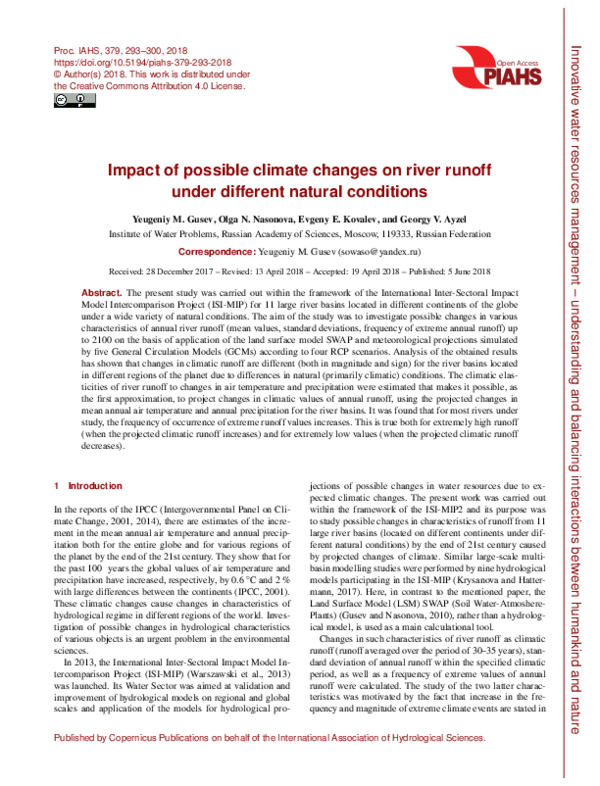 (PDF) Impact of possible climate changes on river runoff under ...
