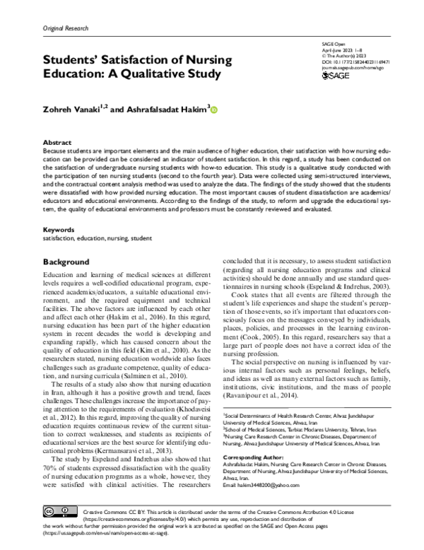 (PDF) Students’ Satisfaction of Nursing Education: A Qualitative Study