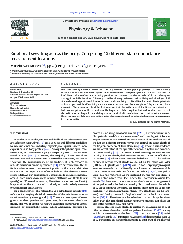 (PDF) Emotional sweating across the body: Comparing 16 different skin ...