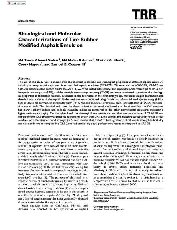 (PDF) Rheological and Molecular Characterizations of Tire Rubber ...