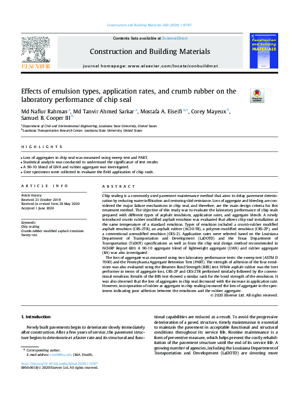 (PDF) Effects of emulsion types, application rates, and crumb rubber on ...