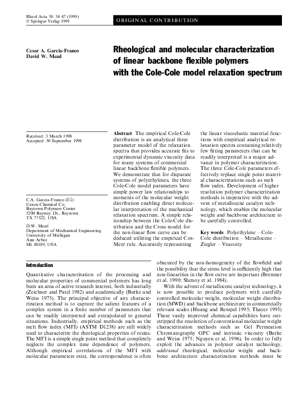 (PDF) Rheological and molecular characterization of linear backbone ...