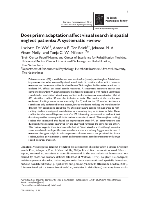 (PDF) Does prism adaptation affect visual search in spatial neglect ...