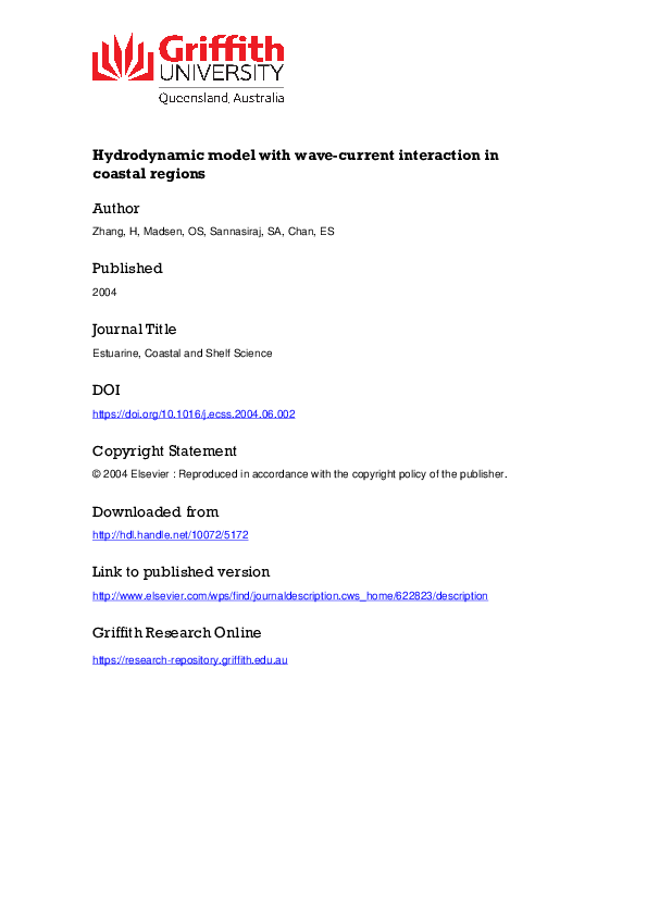 (PDF) Hydrodynamic model with wave–current interaction in coastal regions