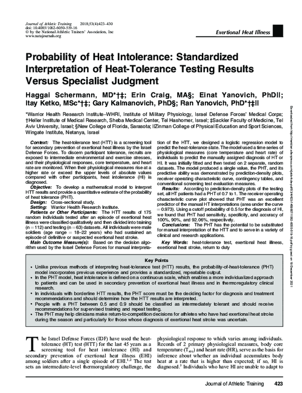 (PDF) Probability of Heat Intolerance: Standardized Interpretation of ...