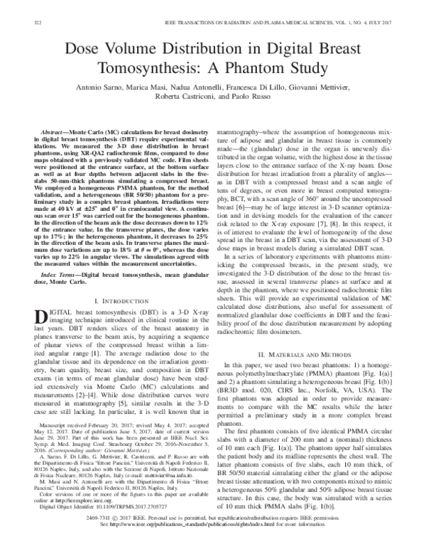 (PDF) Dose Volume Distribution in Digital Breast Tomosynthesis: A Phantom Study