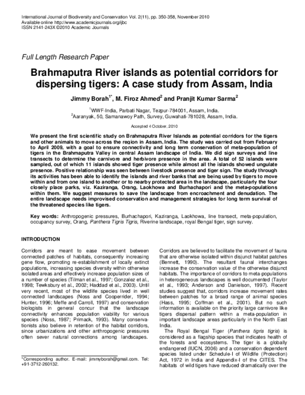 (PDF) Brahmaputra River islands as potential corridors for dispersing ...