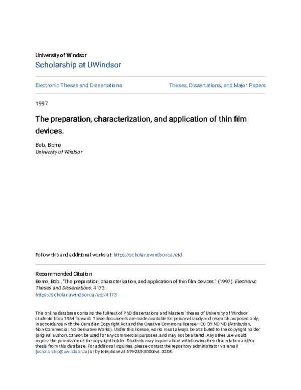 The preparation, characterization, and application of thin film devices