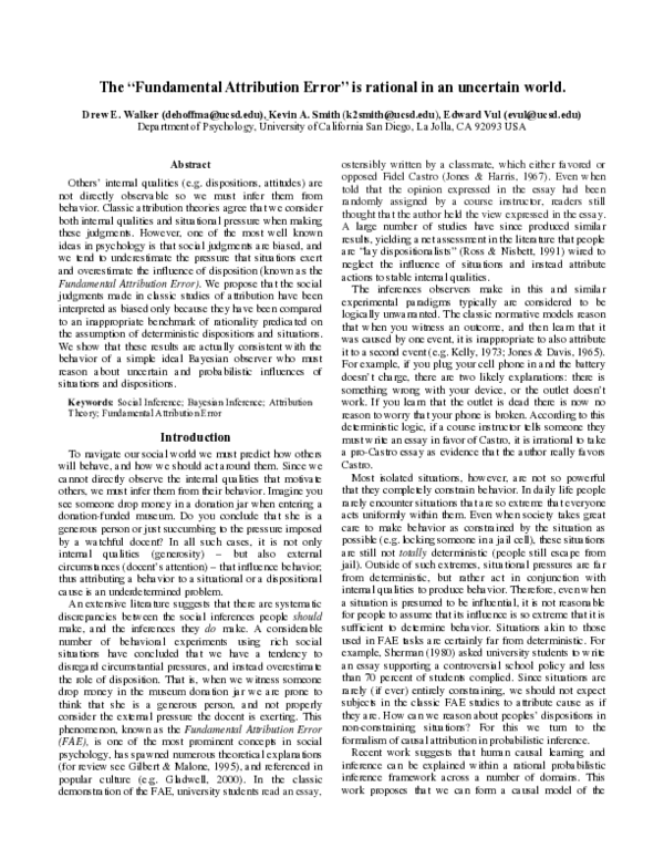 (PDF) The 'Fundamental Attribution Error' is rational in an uncertain world