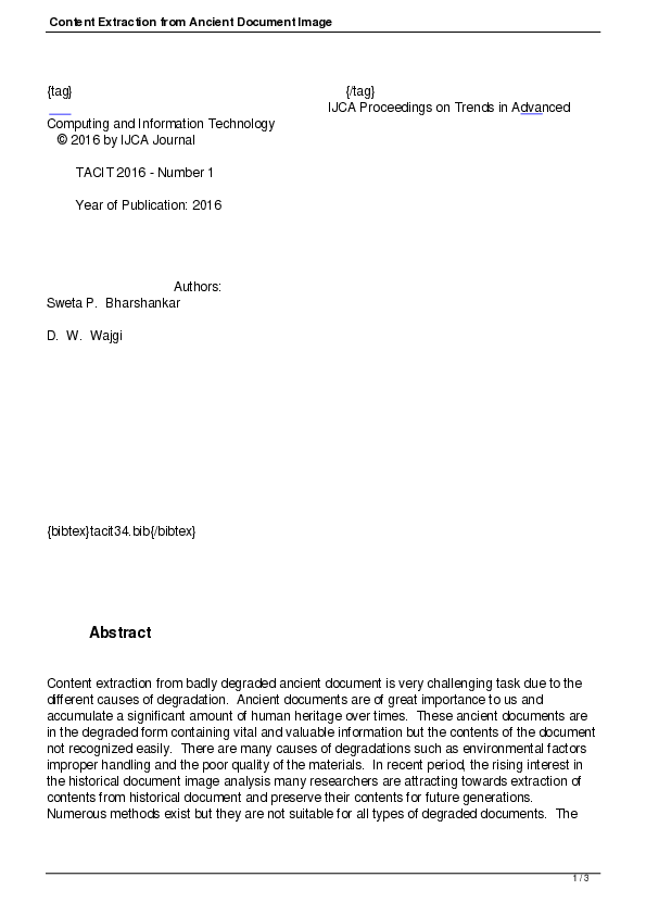 (PDF) Content Extraction from Ancient Document Image