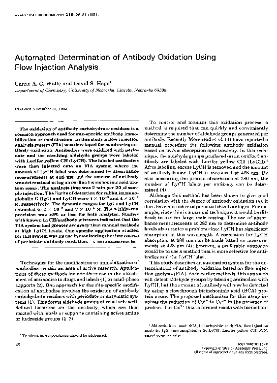 Pdf Automated Determination Of Antibody Oxidation Using Flow Injection Analysis