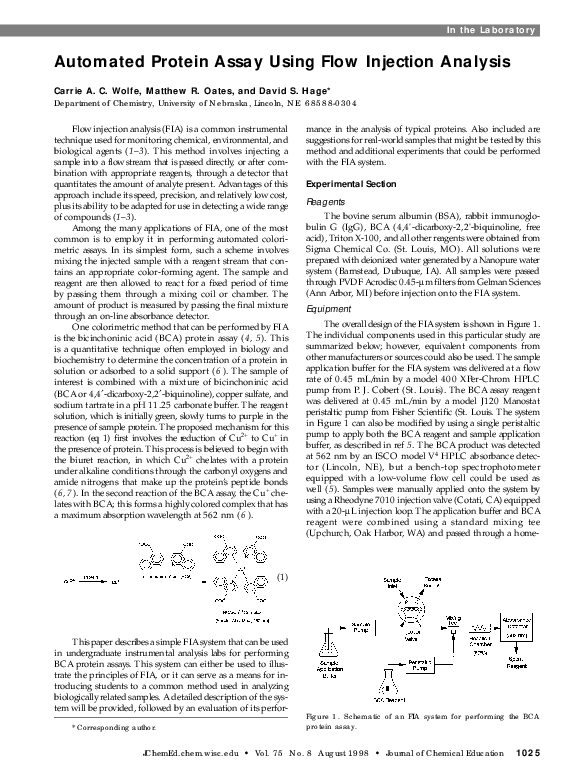 (PDF) Automated Protein Assay Using Flow Injection Analysis